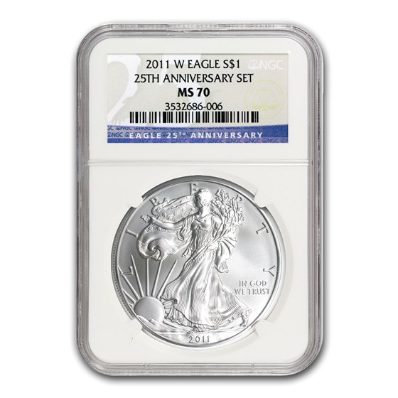 Buy 2011 5-Coin American Silver Eagle Set MS/PF-70 NGC (25th Anniv) | APMEX