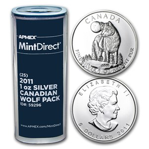 Buy 2011 Canada 1 oz Silver Wolf Pack (25-Coin MintDirect® Tube) | APMEX