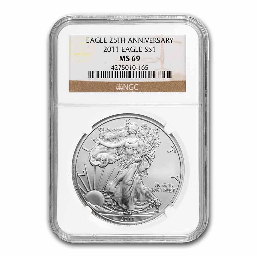 Buy 2011 Silver Eagle MS-69 NGC (25th Anniversary, Brown Label) | APMEX