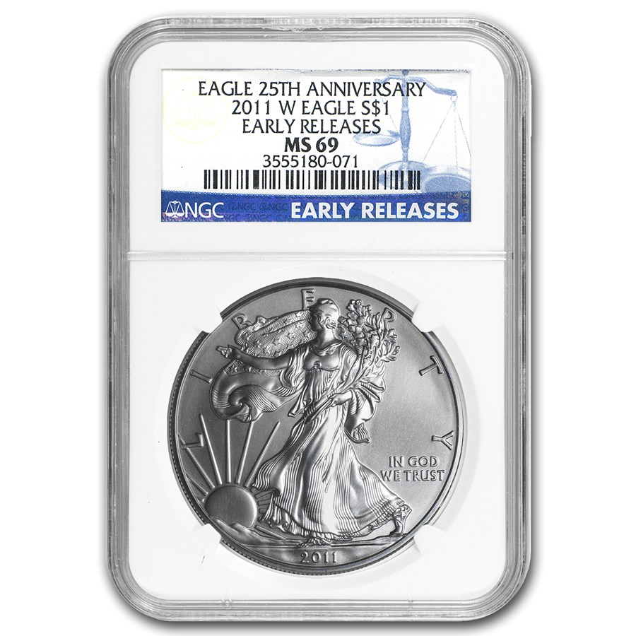Buy 2011-W Burnished Silver Eagle MS-69 NGC (ER, 25th Ann, Blue Lbl) | APMEX