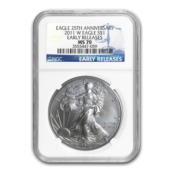 Buy 2011-W Burnished Silver Eagle MS-70 NGC (ER, 25th Ann, Blue Lbl) | APMEX