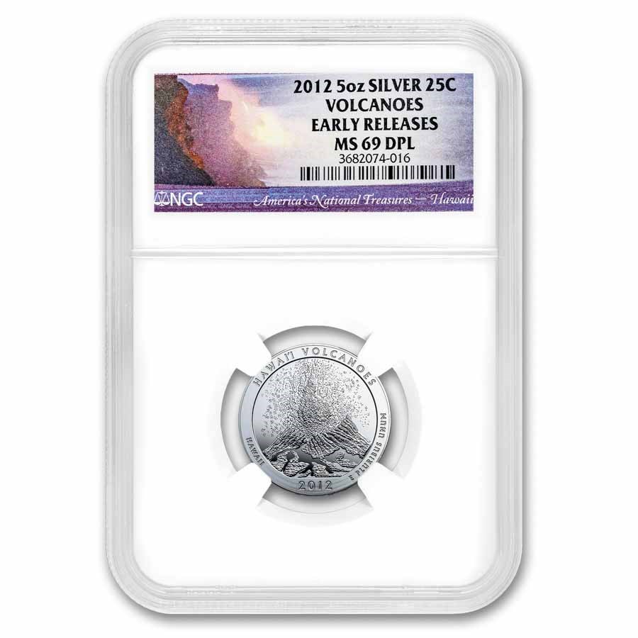 2012 5 oz Silver ATB Hawaii Volcanoes MS-69 PL NGC (ER)