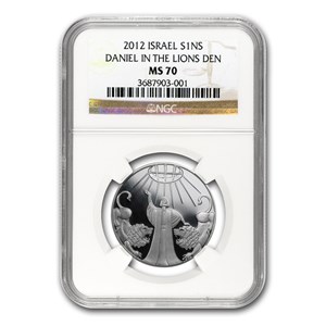 Buy 2012 Israel Silver 1 NIS Daniel in the Lion's Den MS-70 NGC | APMEX