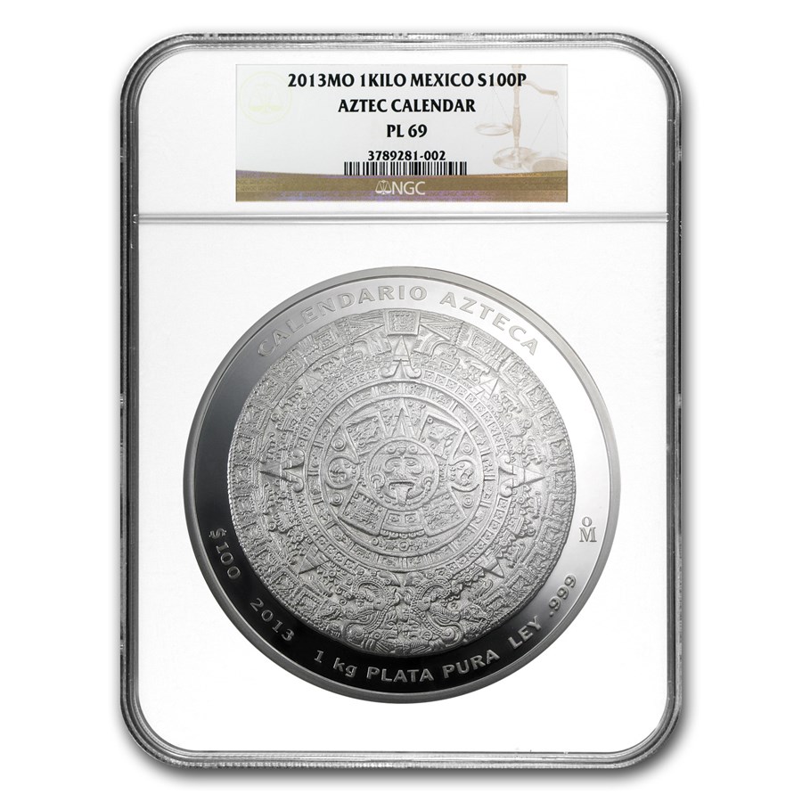 Buy 2013 Mexico 1 kilo Silver Aztec Calendar PL-69 NGC | APMEX