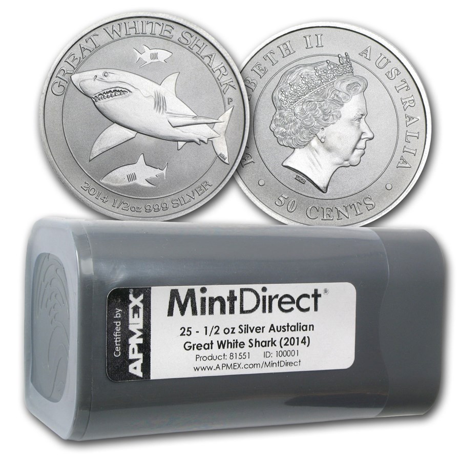 Buy 2014 1/2 oz Silver Great White Shark (25-Coin MintDirect® Tube) | APMEX