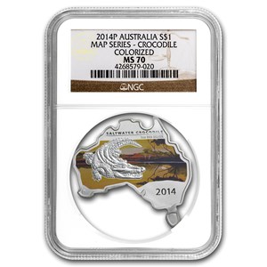 Buy 2014 AUS 1 oz Silver Saltwater Crocodile Map Shape MS-70 NGC | APMEX