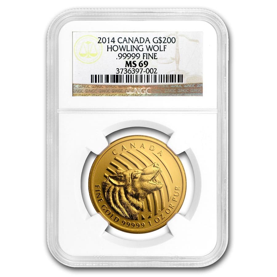 Buy 2014 Canada 1 oz Gold Howling Wolf .99999 MS-69 NGC | APMEX
