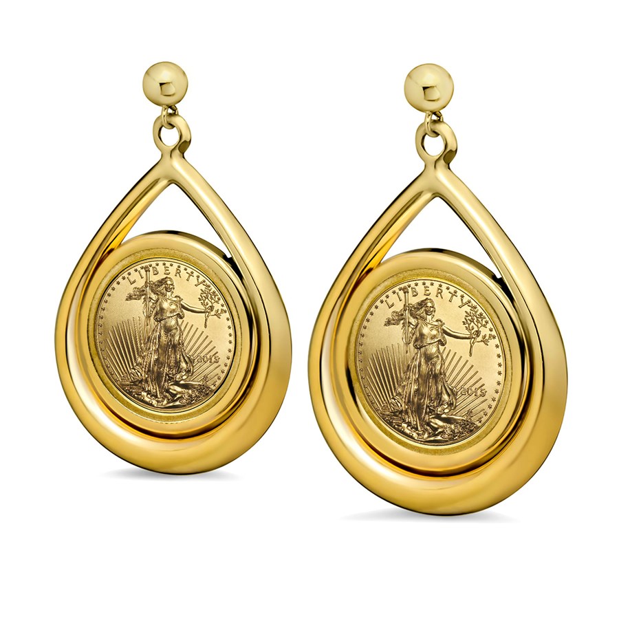 Buy 2015 1/10 oz Gold Eagle Tear Drop Dangle Coin Earrings | APMEX