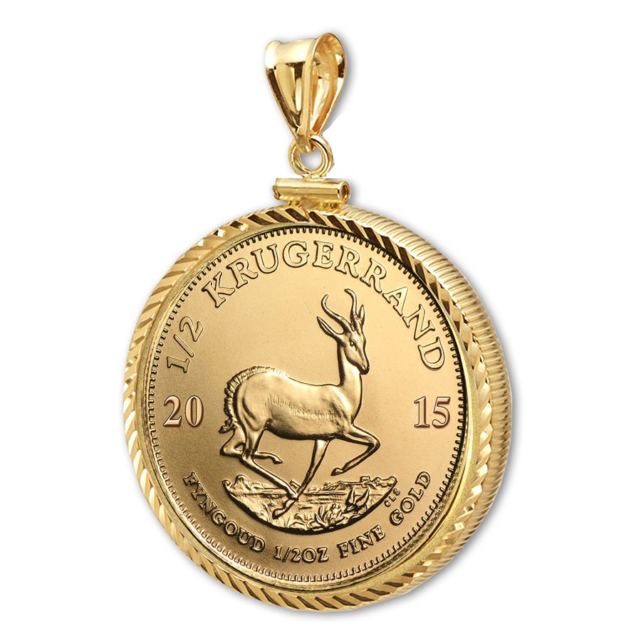 Buy 2015 1/2 oz Gold Krugerrand Pendant (Diamond-ScrewTop Bezel) | APMEX