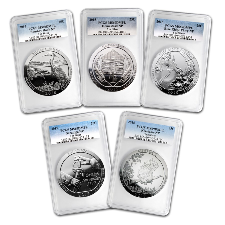 Buy 2015 5-Coin 5 oz Silver ATB Set MS-69 DMPL PCGS | APMEX