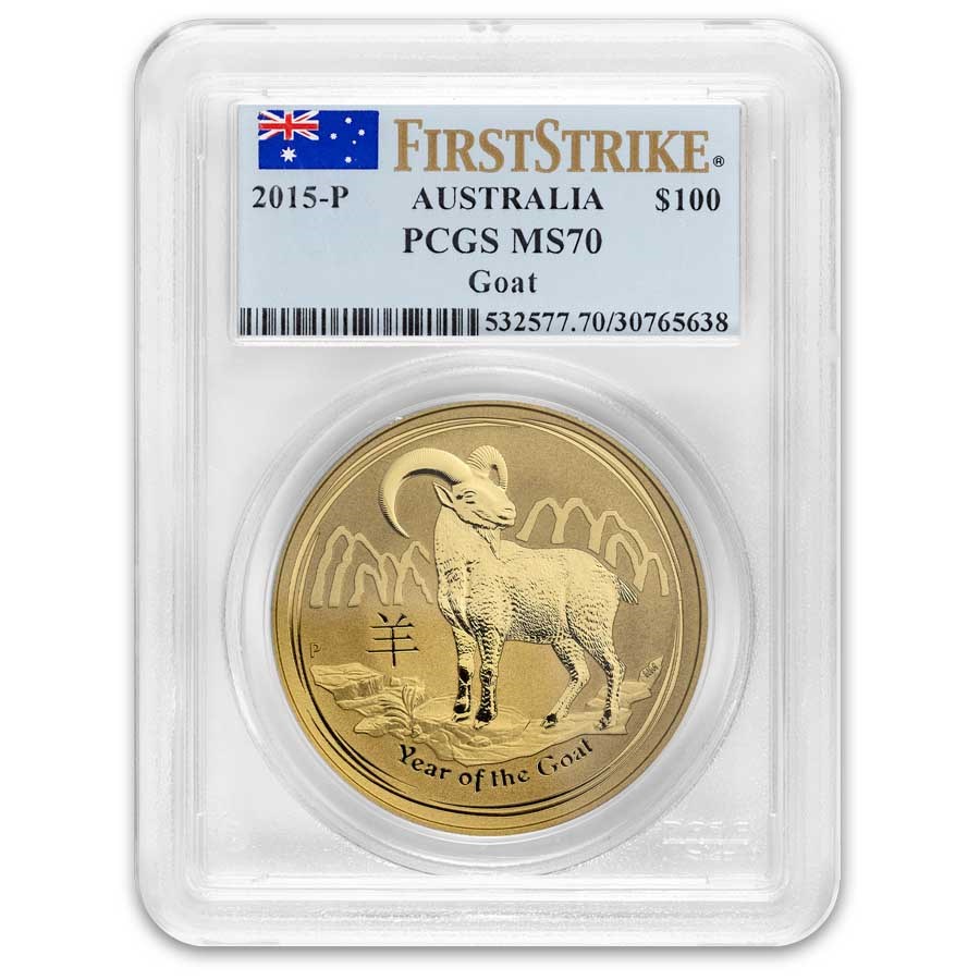 2015 Australia 1 oz Gold Lunar Goat MS-70 PCGS (Flag Label)