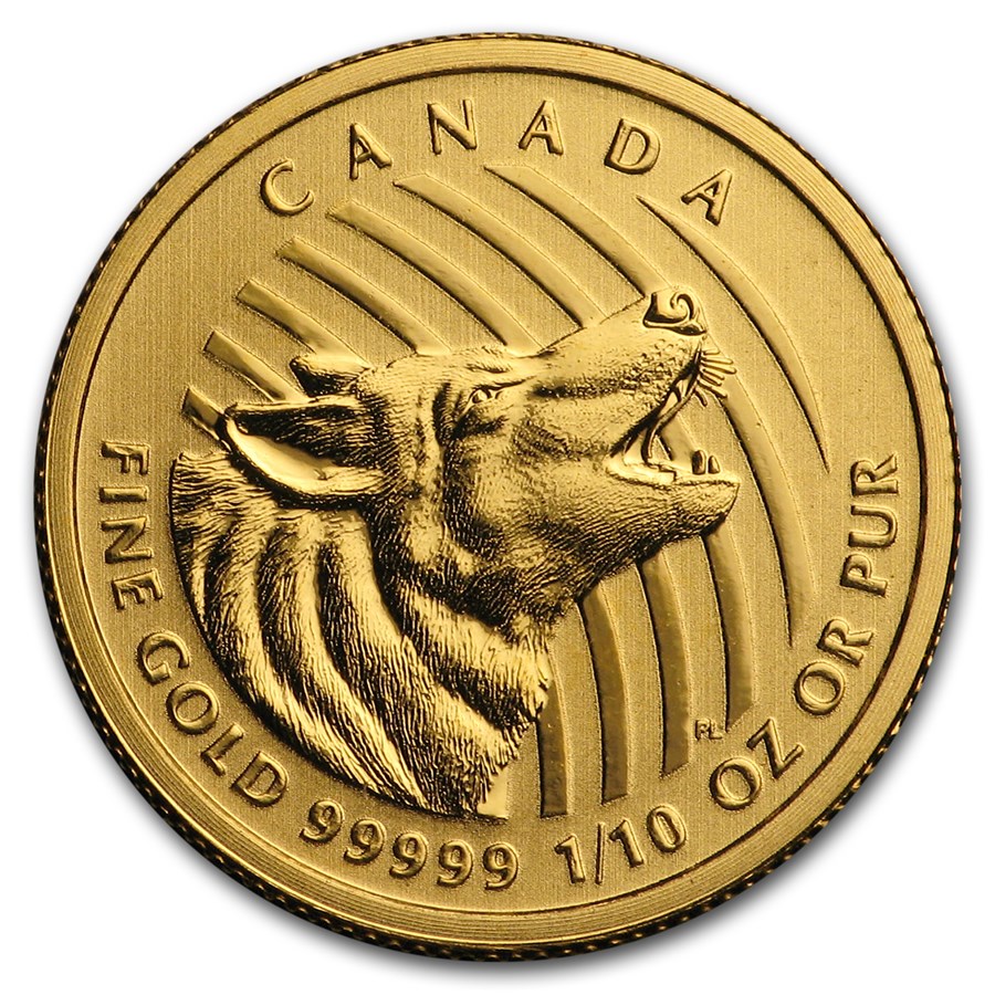 Buy 2015 Canada 1/10 oz Gold Howling Wolf .99999 BU (Dmgd/No Assay) | APMEX