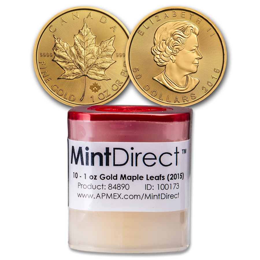 Buy 2015 Canada 1 oz Gold Maple Leafs (10-Coin MintDirect® Tube) | APMEX