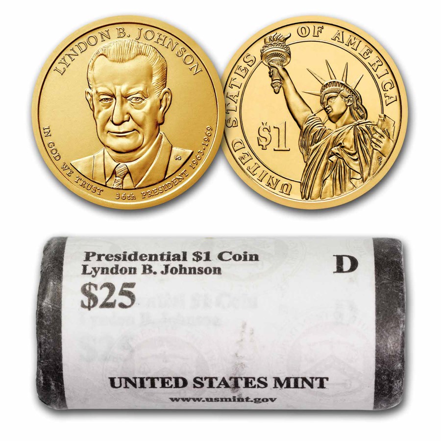 Buy 2015-D Lyndon Johnson 25-Coin Presidential Dollar Roll BU | APMEX