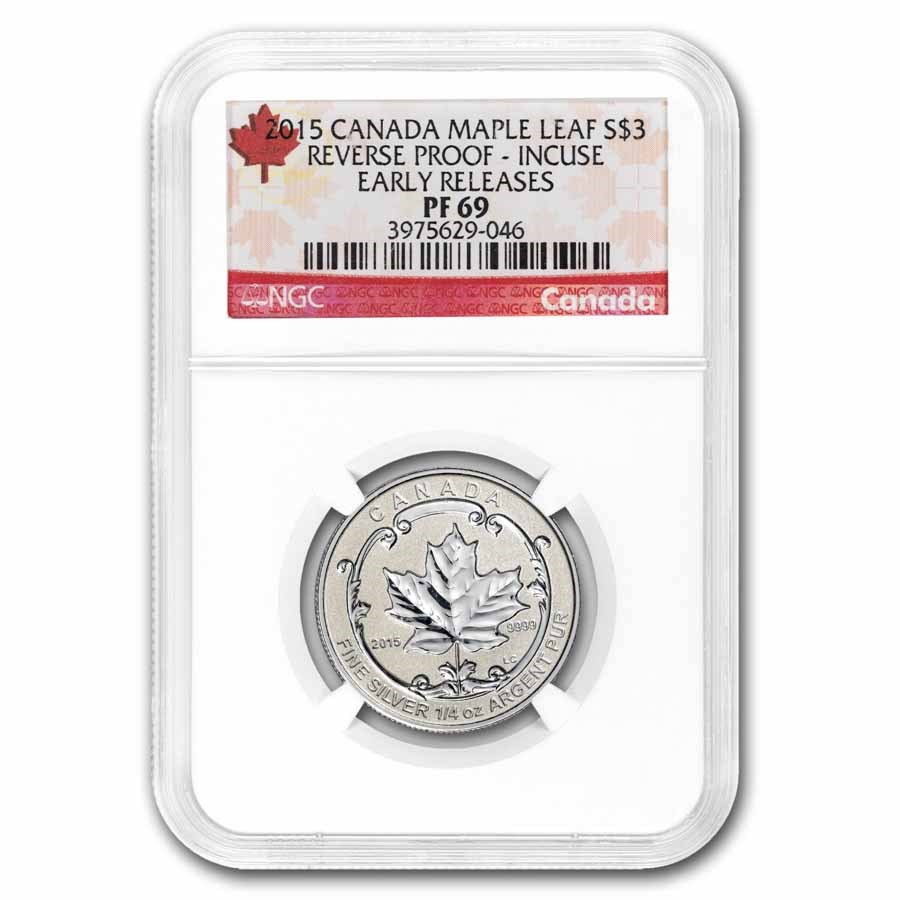 2015 RCM 1/4 oz Ag Maple Leaf Reverse Proof Incuse ER PF-69 NGC