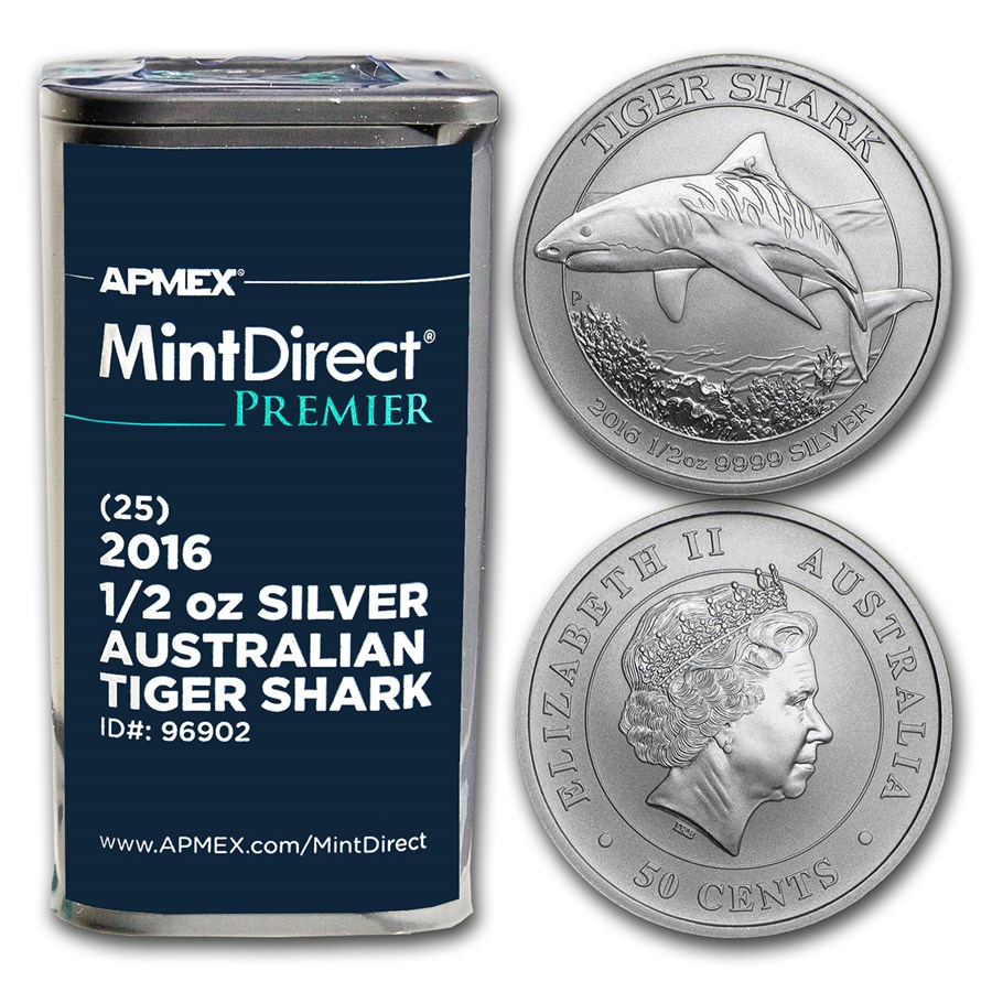 Buy 2016 AUS 1/2 oz Ag Tiger Shark (25-Coin MintDirect® Premier Tube ...
