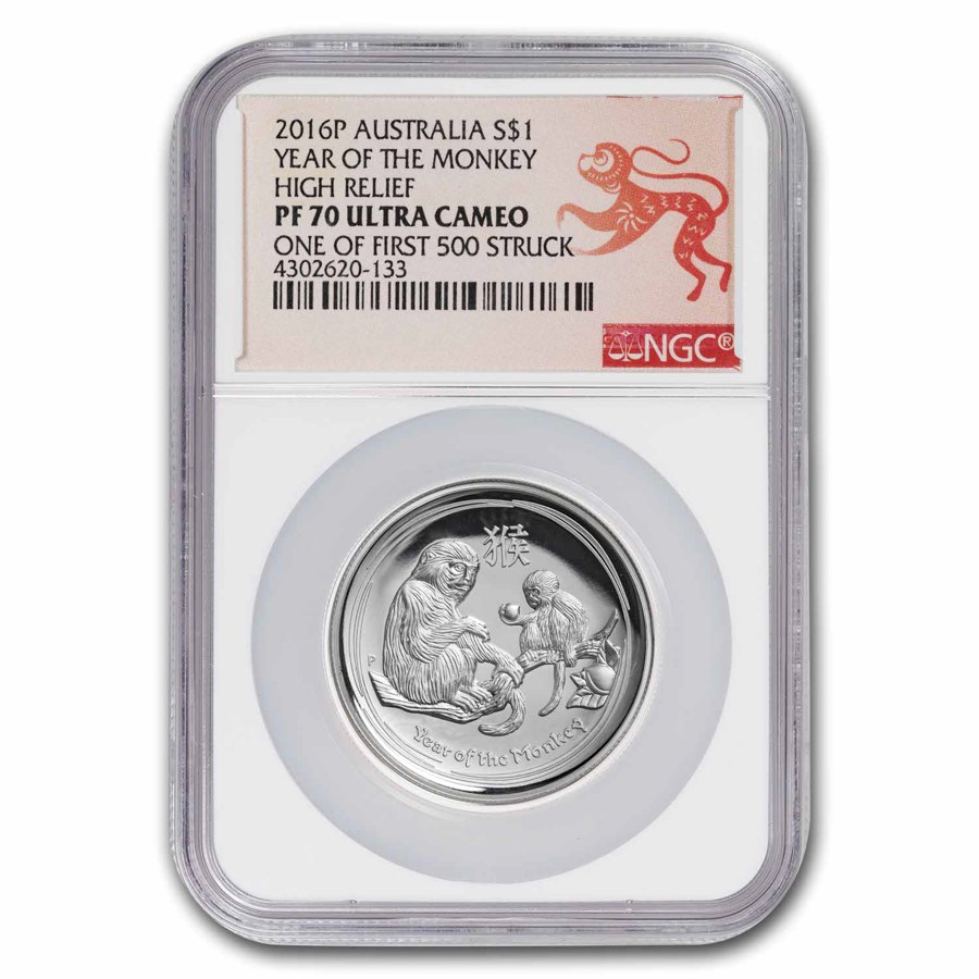 Buy 2016 AUS 1 oz Ag Lunar Monkey PF-70 UC HR NGC (1st/500 red label ...