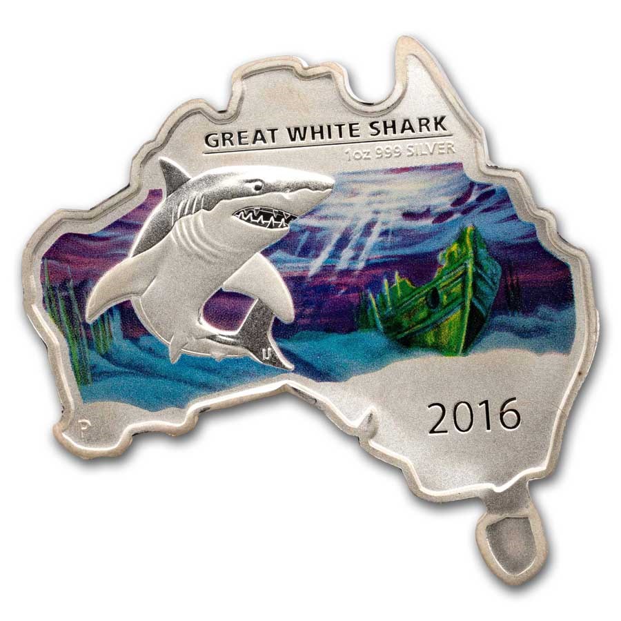 Buy 2016 AUS 1 oz Silver Map Shaped Great White Shark | APMEX