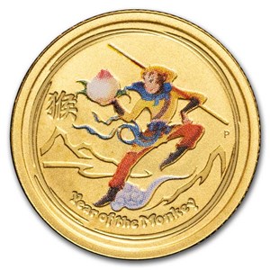 2016 Australia 1/20 oz Gold Colorized Lunar Monkey BU