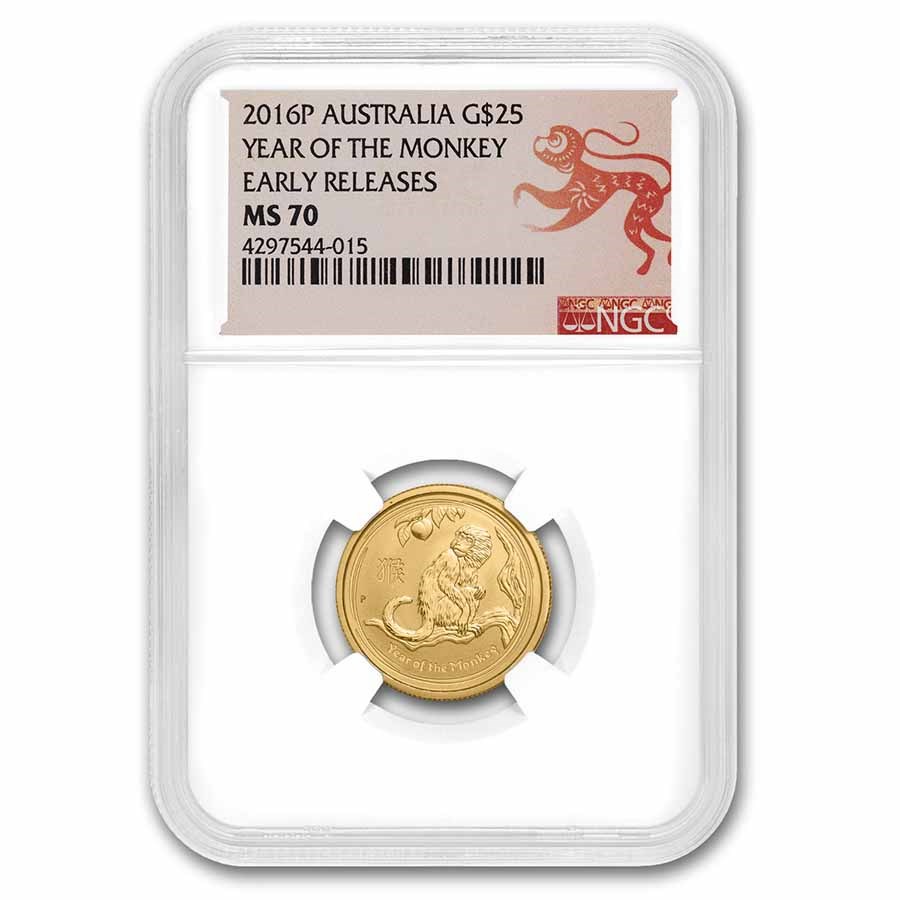 Buy 2016 Australia 1/4 oz Gold Lunar Monkey MS-70 NGC ER | APMEX