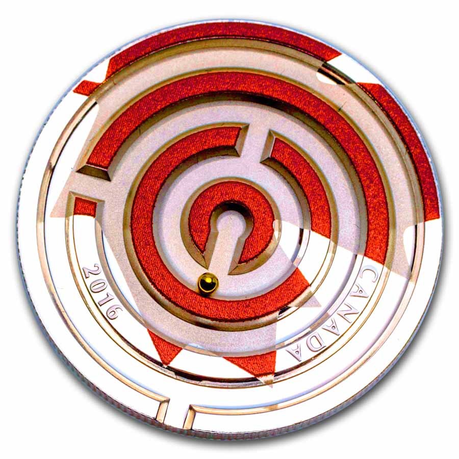 2016 Canada 1 oz Ag $20 Prf Maple Leaf Maze Colorized (No Box)