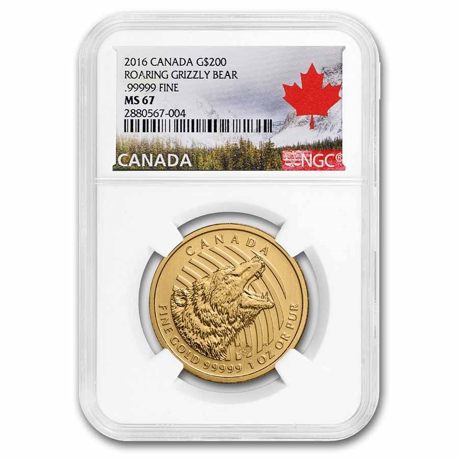 Buy 2016 Canada 1 oz Gold Roaring Grizzly Bear .99999 MS-67 NGC | APMEX