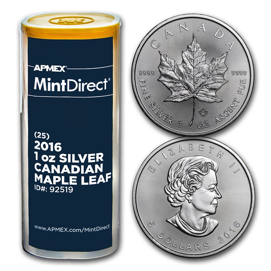 Buy 2016 Canada 1 oz Silver Maple Leaf (25-Coin MintDirect® Tube) | APMEX