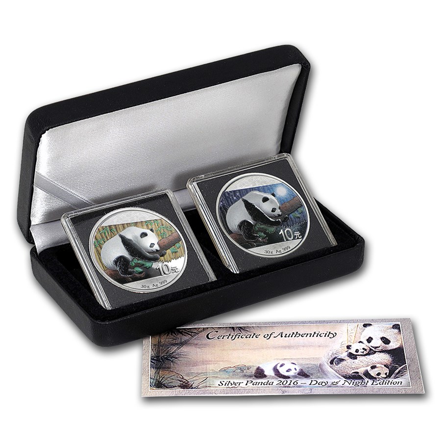 Buy 2016 China 2-Coin 30 gram Silver Panda Set Day/Night (Colored) | APMEX