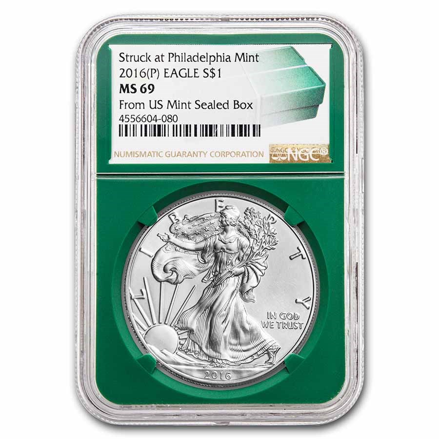 Buy 2016 (P) American Silver Eagle MS-69 NGC (Green Holder) | APMEX