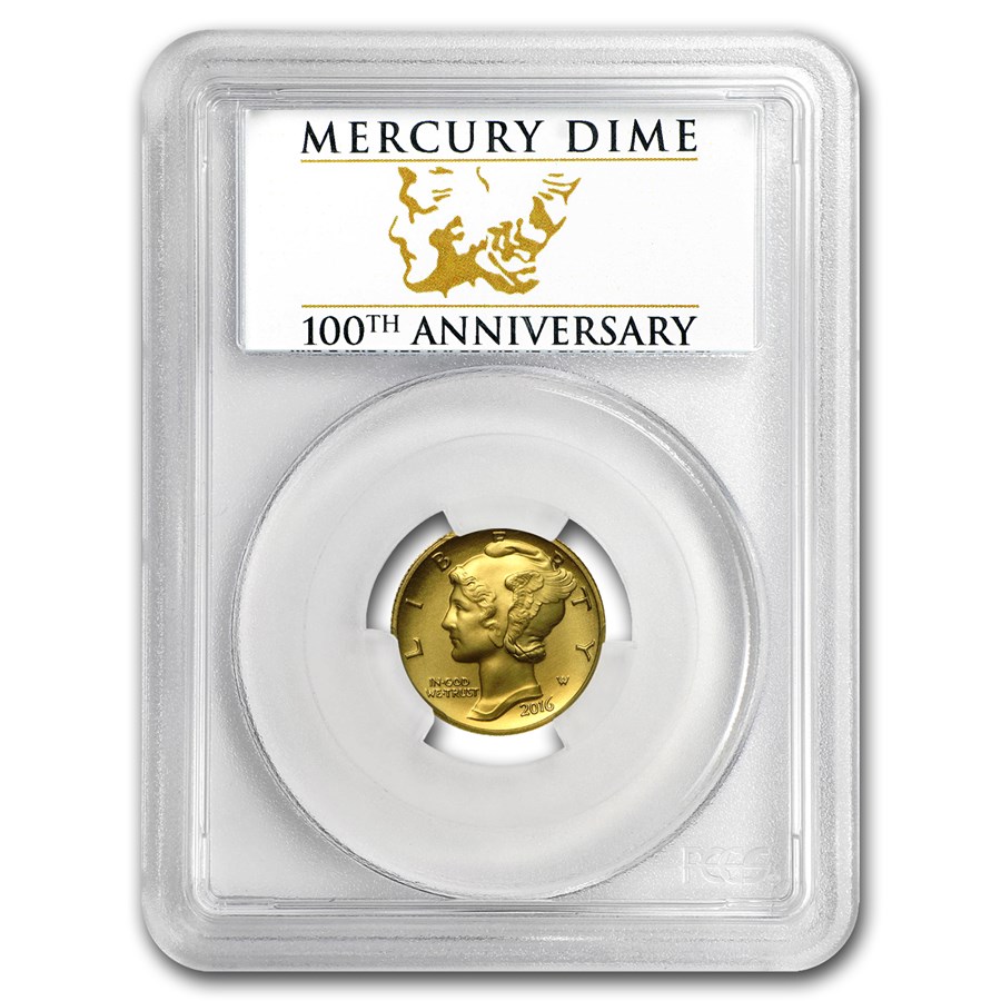 Buy 2016-W 1/10 oz Gold Mercury Dime SP-70 PCGS (FS, Cent'l Label) | APMEX