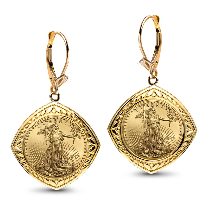 Buy 2017 1/10 oz Gold Eagle Diamond-Shaped Dangle Coin Earrings | APMEX
