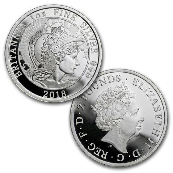 Buy 2017 and 2018 2-Coin Silver 1 oz Britannia Prf/Rev Prf Set Bundle ...