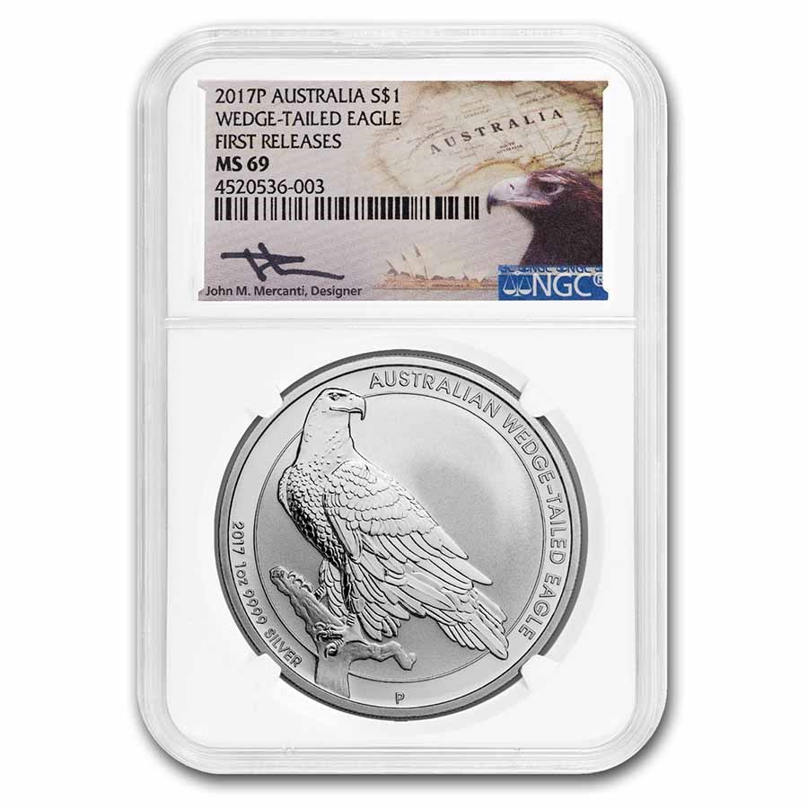 Buy 2017 AUS 1 oz Silver Wedge Tailed Eagle MS-69 NGC Mercanti Label | APMEX