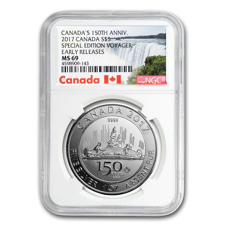 Buy 2017 Canada 1 oz Silver $5 150th Anniv Voyageur MS-69 NGC (ER) | APMEX