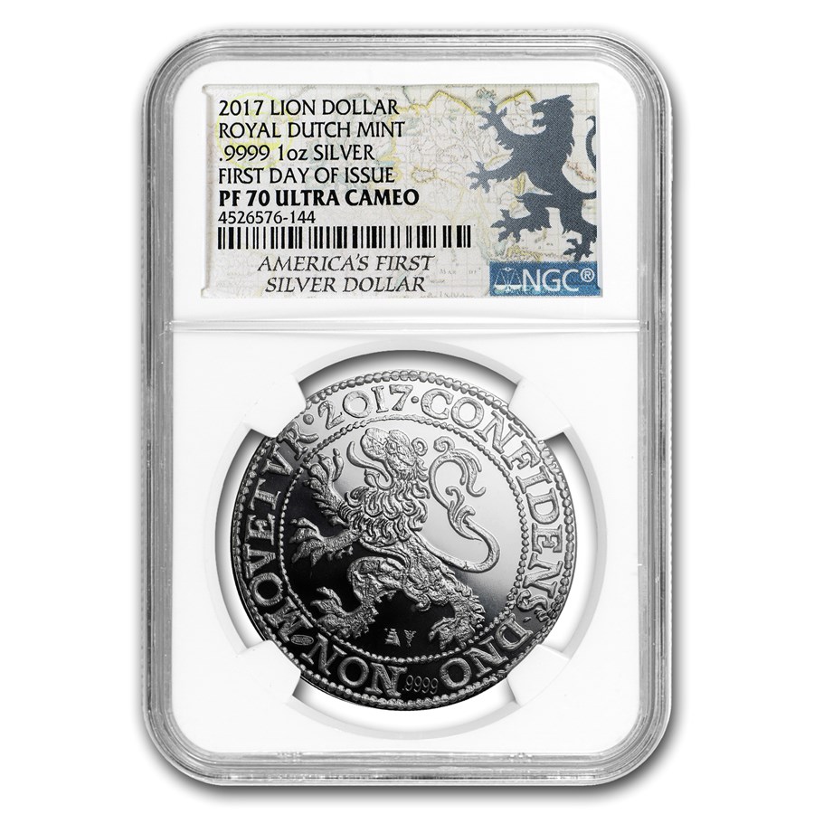 Buy 2017 Netherlands 1 oz Silver Lion Dollar Restrike PF-70 NGC (FDI ...