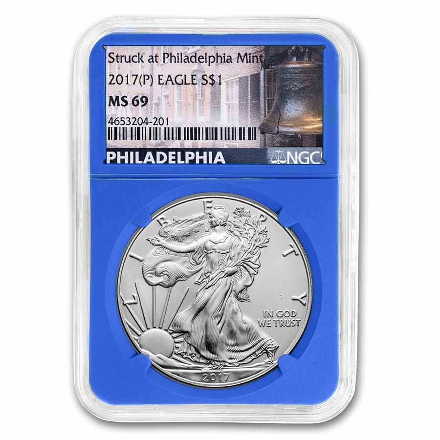 Buy 2017 (P) Silver Eagle MS-69 NGC (Blue, Liberty Bell Label) | APMEX