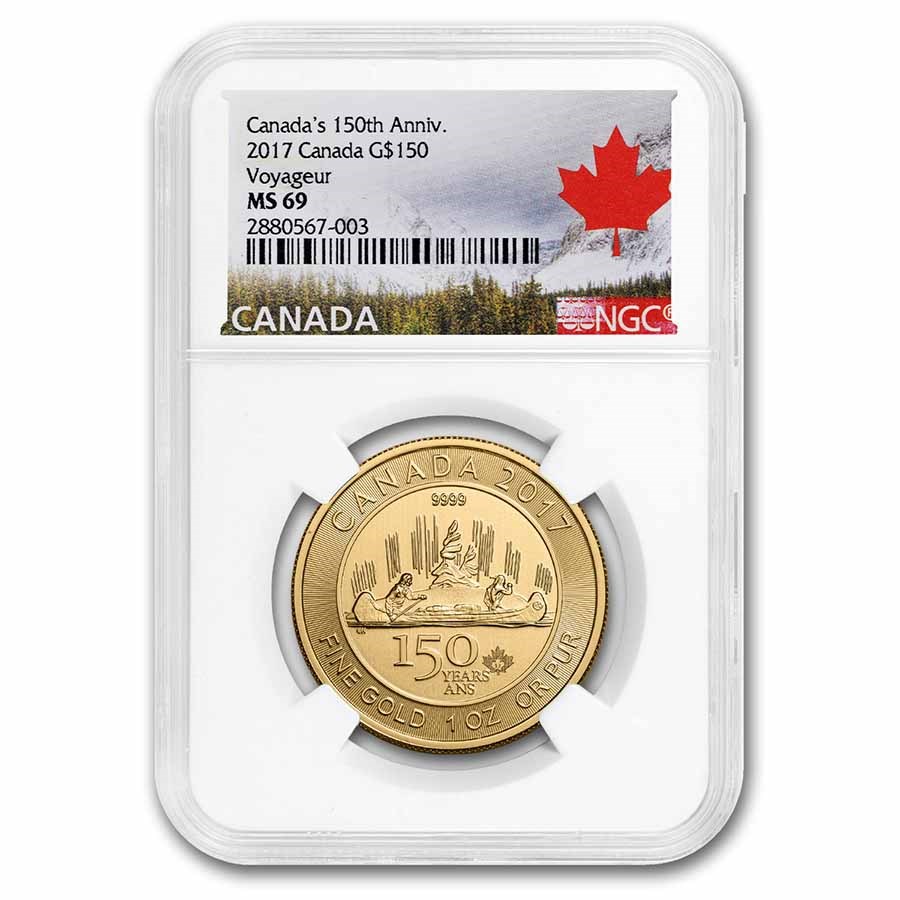 Buy 2017 RCM 1 oz Gold $150 Canada 150 Voyageur MS-69 NGC | APMEX