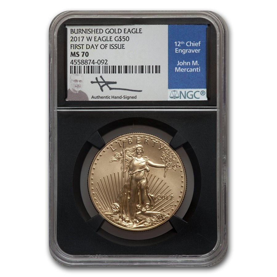 Buy 2017-W 1 oz Burnished Gold Eagle MS-70 NGC (Mercanti, Black Core) | APMEX