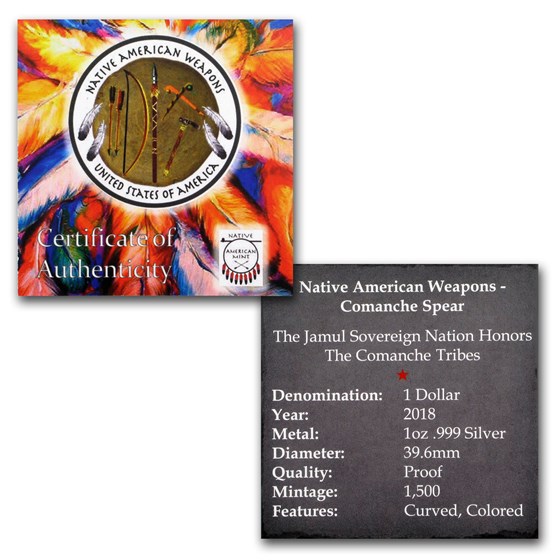 Buy 2018 1 oz Silver Domed Native American Weapons Comanche Spear | APMEX