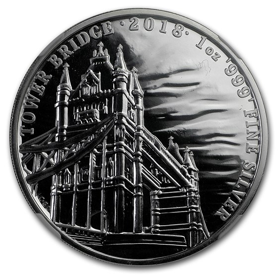 Buy 2018 1 oz Silver Landmarks of Britain Tower Bridge MS-69 NGC ER | APMEX