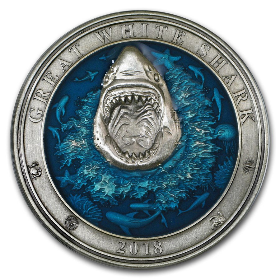 Buy 2018 Barbados 3 oz Silver Antique The Great White Shark | APMEX
