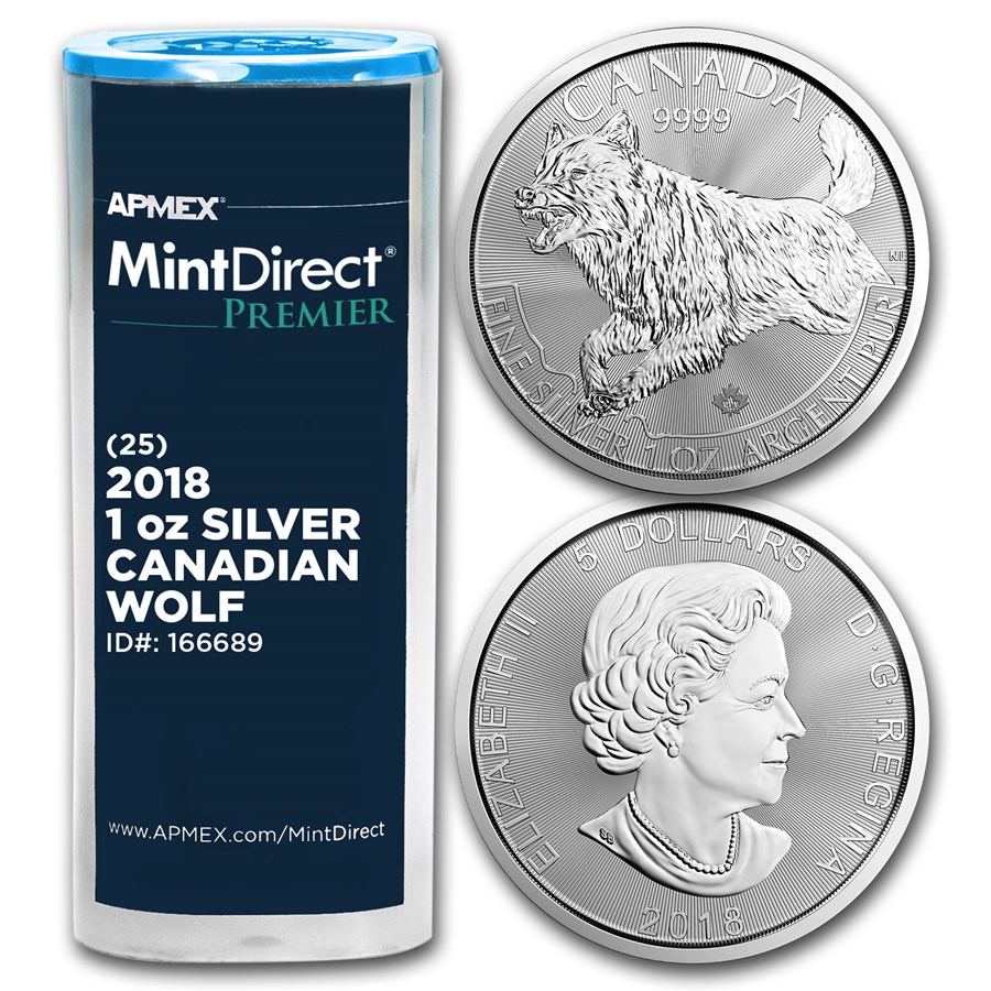 Buy 2018 Canada 1 oz Silver Wolf (25-Coin MintDirect® Premier Tube) | APMEX