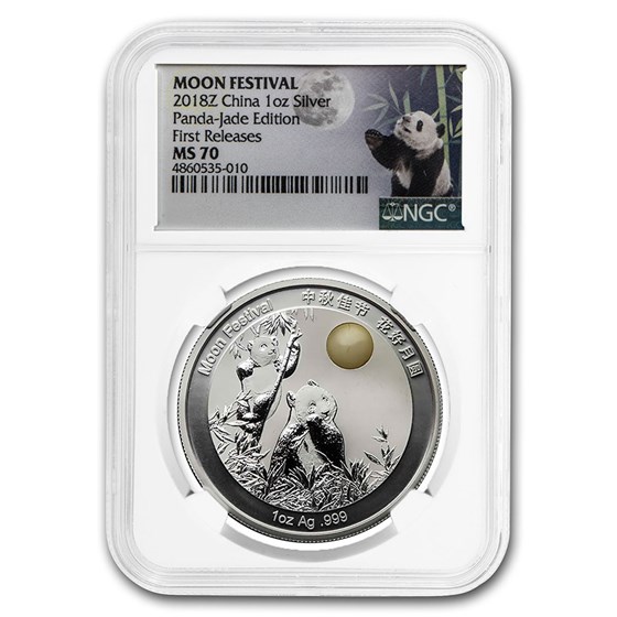 Buy 2018 China 1 oz Silver Panda Moon Festival w/Jade MS-70 NGC (FR ...