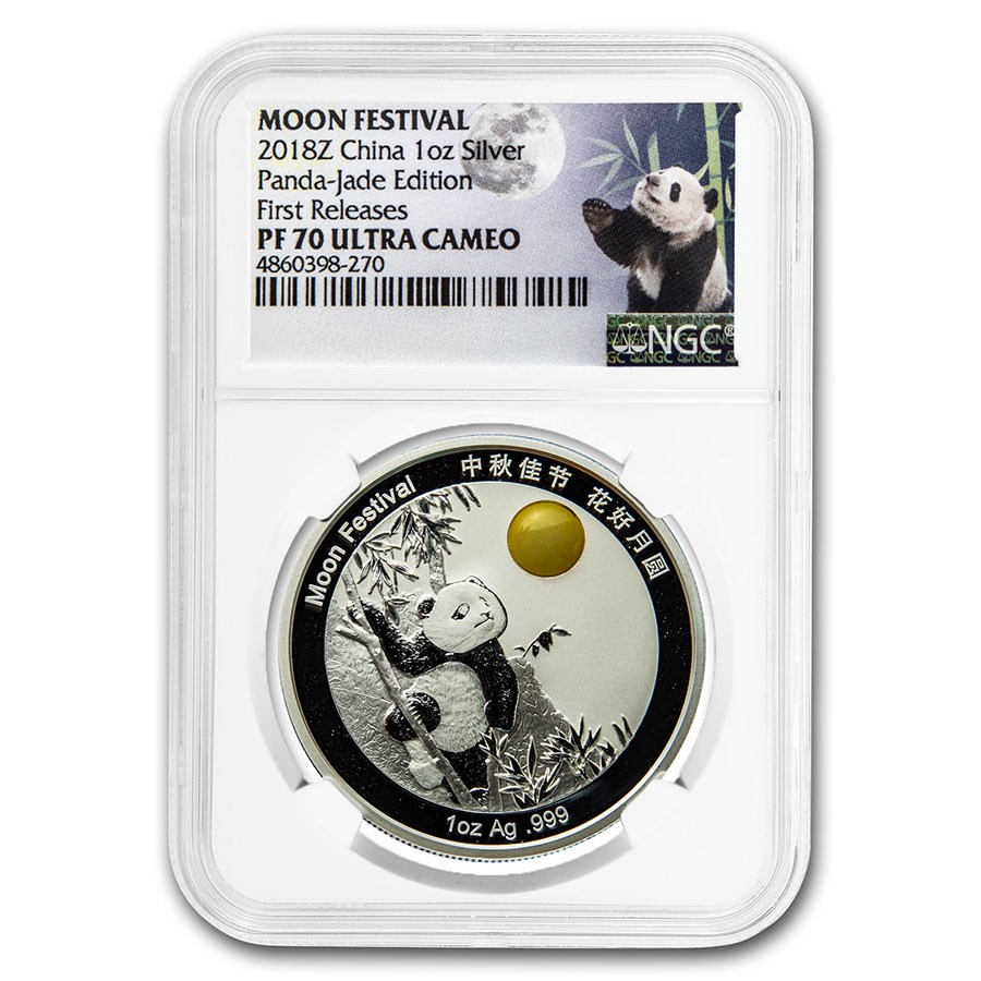 Buy 2018 China 1 oz Silver Panda Moon Festival w/Jade PF-70 NGC (FR ...
