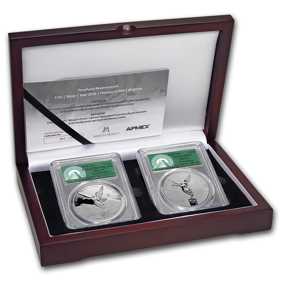 Buy 2018 Mexico 2-Coin Silver Libertad Proof/Reverse PR-70 Set #1 | APMEX