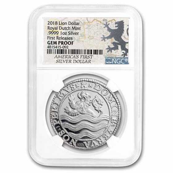 2018 Netherlands 1 oz Silver Lion Dollar Restrike NGC GEM PF FR