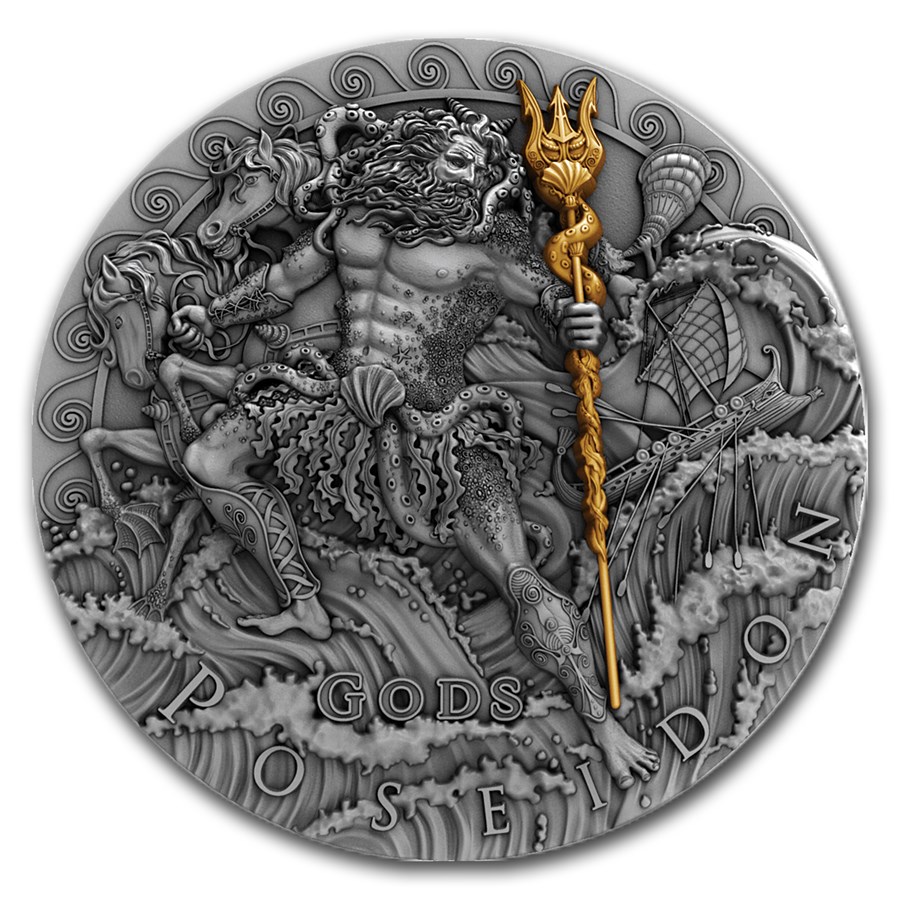 Buy 2018 Niue 2 oz Antique Silver God of the Sea Poseidon High Relief ...
