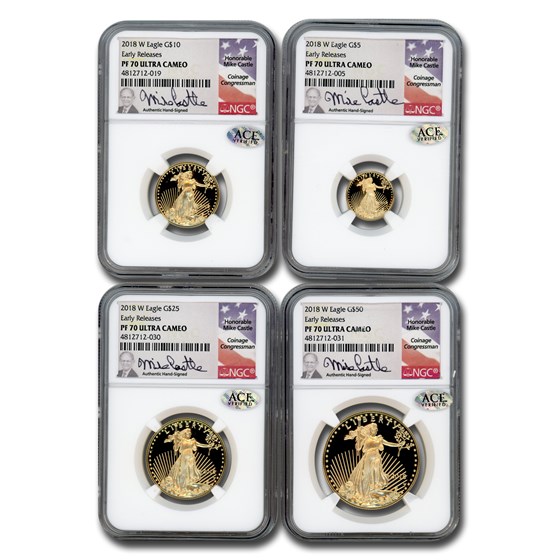 Buy 2018-W 4-Coin Proof American Gold Eagle Set PF-70 UCAM NGC Castle | APMEX