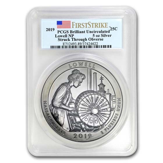 Buy 2019 5 oz Silver ATB Lowell NHP PCGS Mint Error (Obv Strike Thru ...