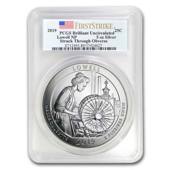 Buy 2019 5 oz Silver ATB Lowell NHP PCGS Mint Error (Obv Strike Thru ...